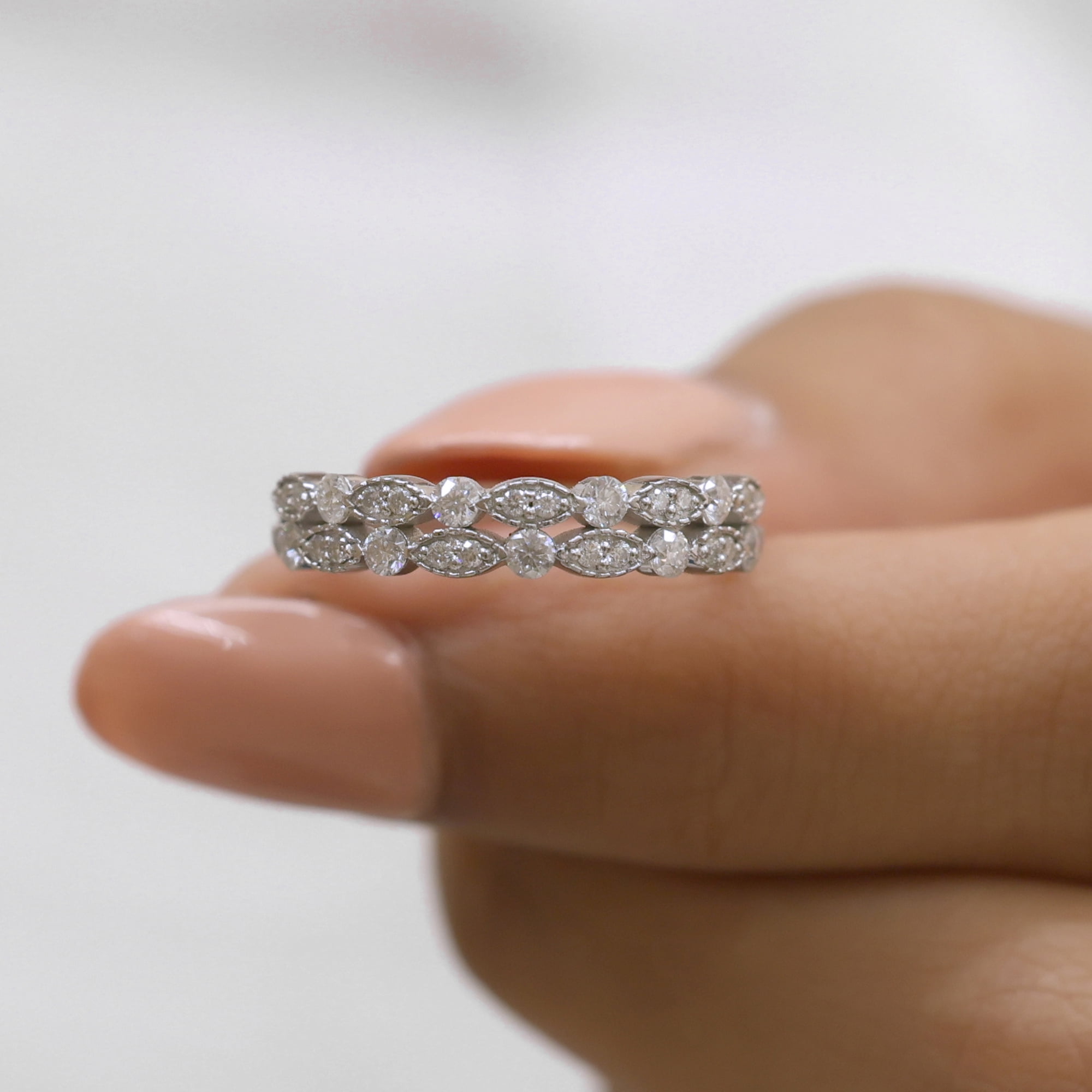 Double Row Half Eternity Band, Round Cut Lab Grown Diamond Band ...