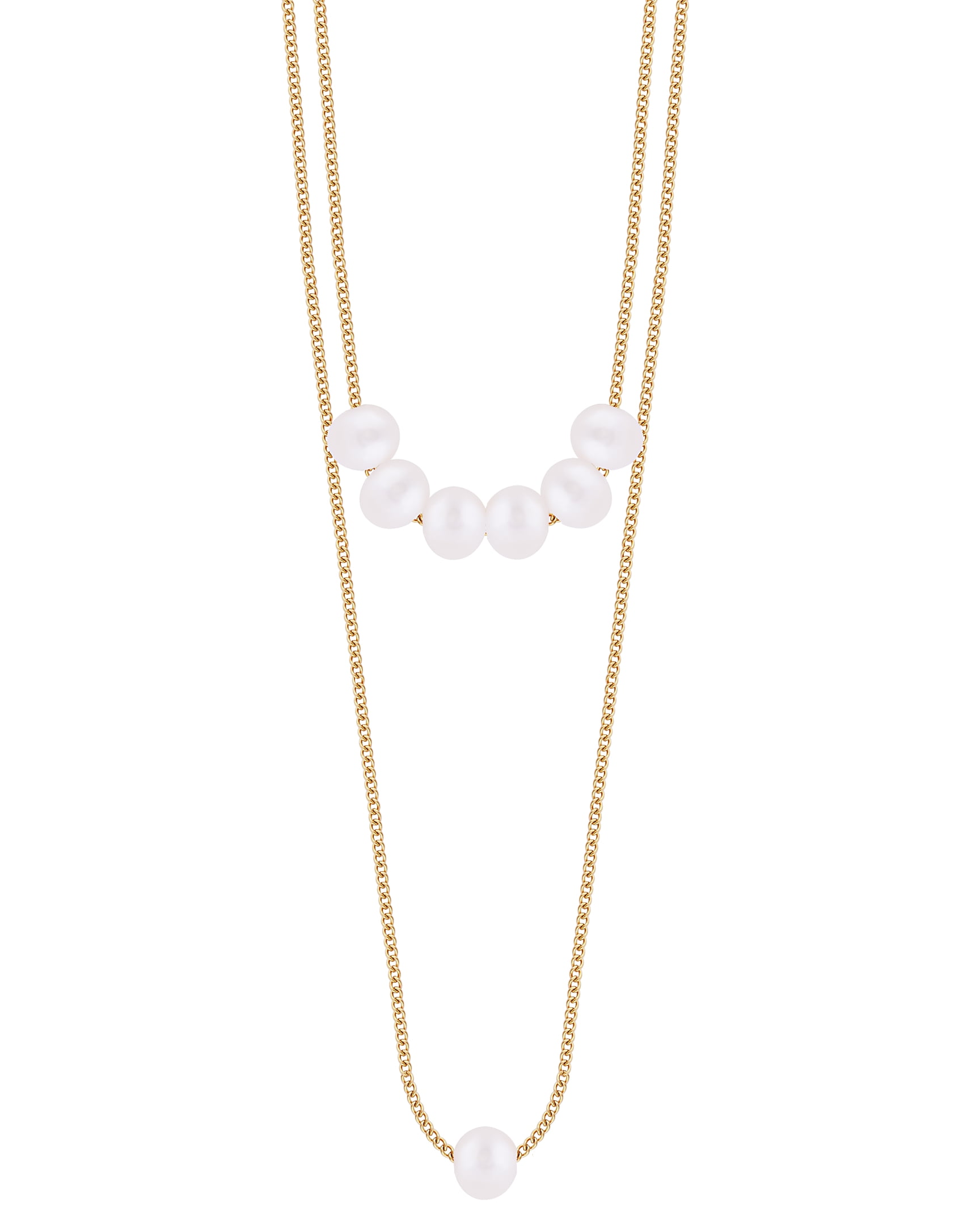 Double Row Pearl Necklace In 18K Gold Plated Stainless Steel - Walmart.com