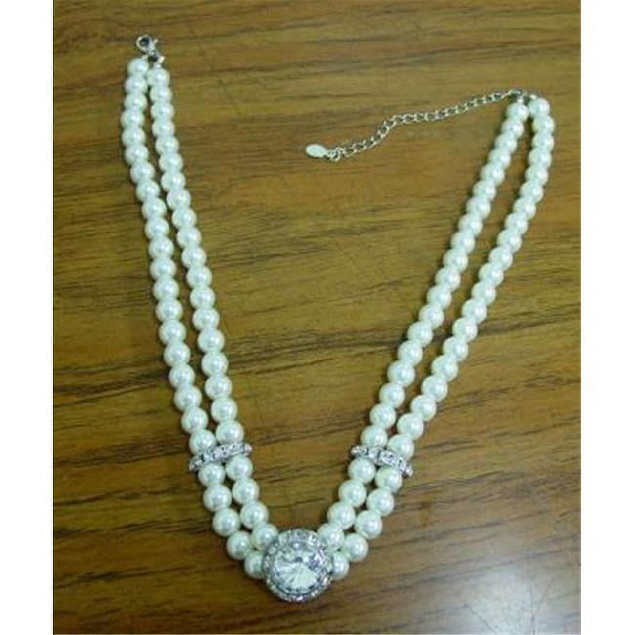Double Row Pearl Necklace with Crystal, Jet Black - Walmart.com