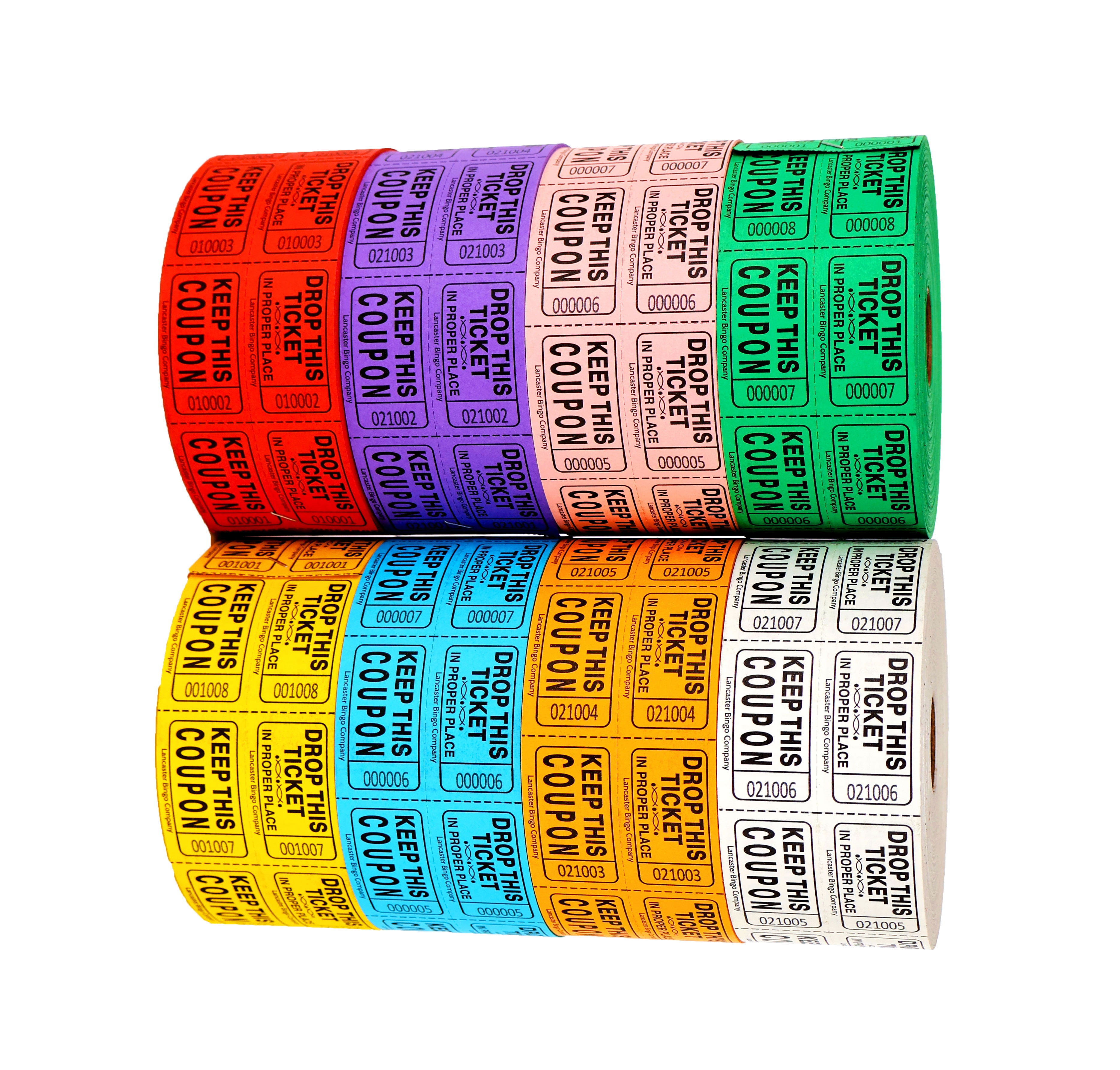 Double Row Roll Ticket 1,000 Consecutively Numbered, Perforated Keep This Coupon Ticket Roll 8 ...
