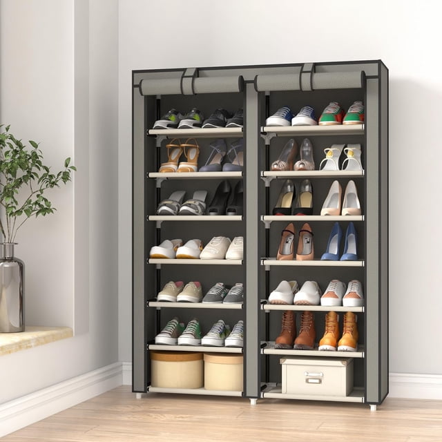 Double Row Shoe Rack Storage Organizer with Big Capacity, 7-Tier Shoe ...