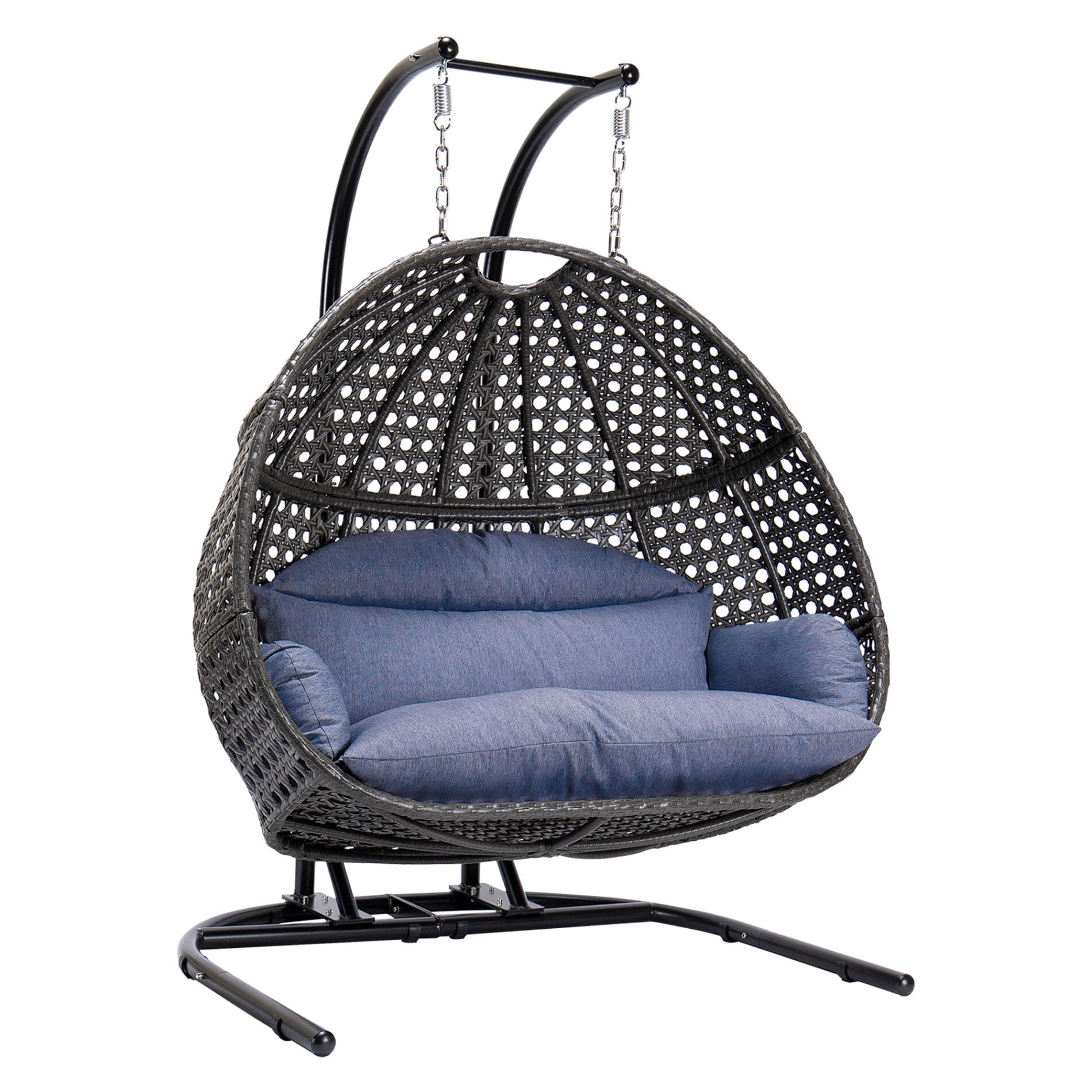 Double-Seat Swing Chair with Stand and Cushion, Hanging Egg Swing ...