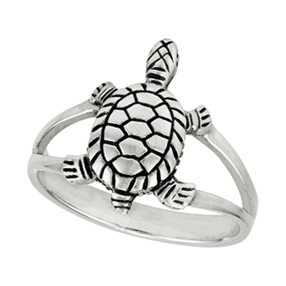 Double Shank Turtle Tortoise Animal Ring .925 Sterling Silver Band ...