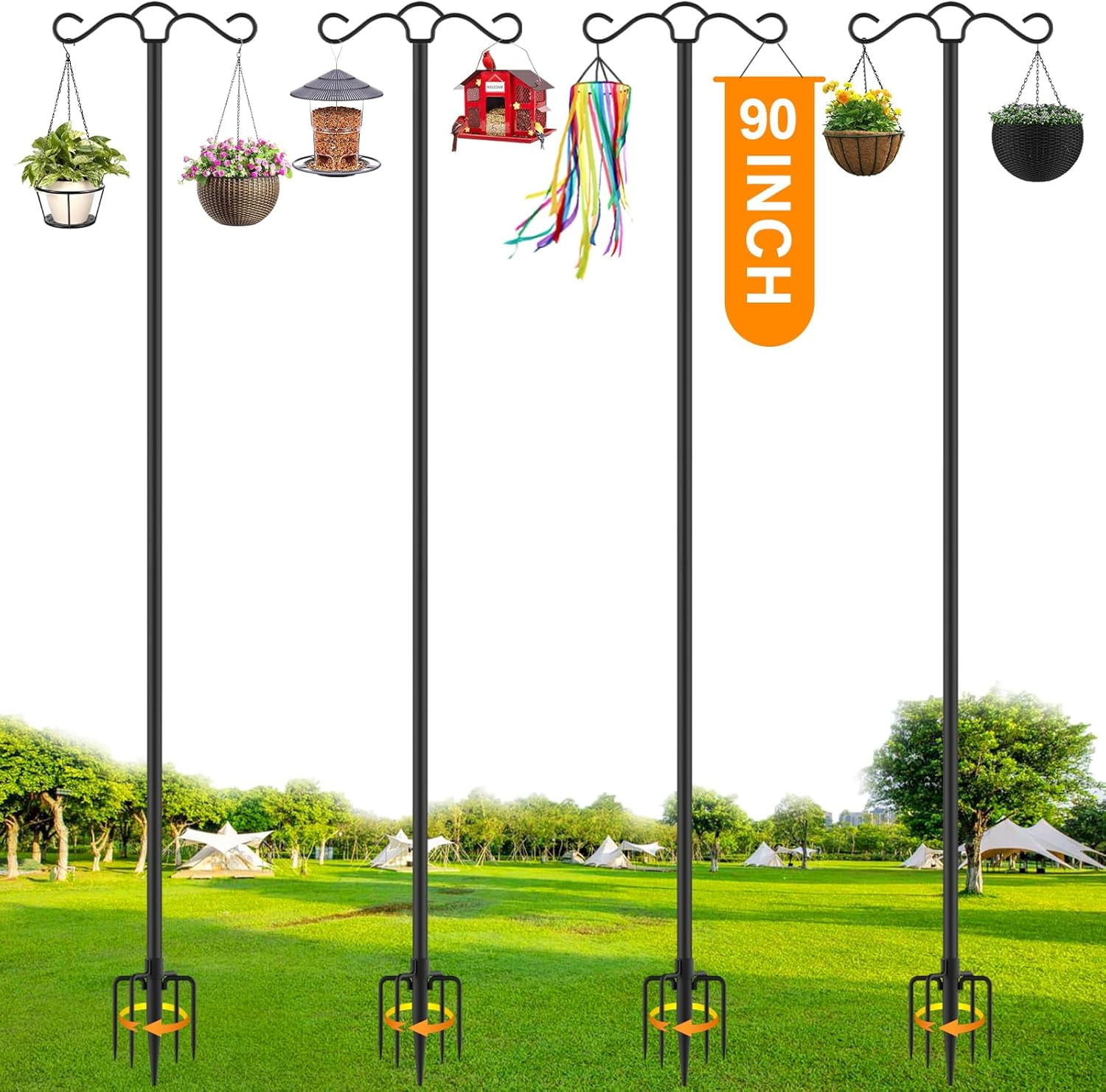 Double Shepherds Hook for Outdoor with 5 Prong Base Heavy Duty Two ...
