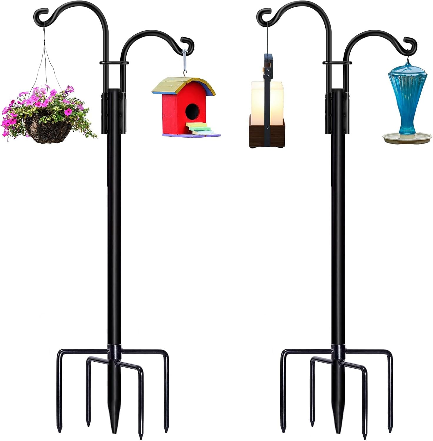 Double Shepherds Hooks for Outdoor, 2 Pack 76 Inch Bird Feeder Pole ...