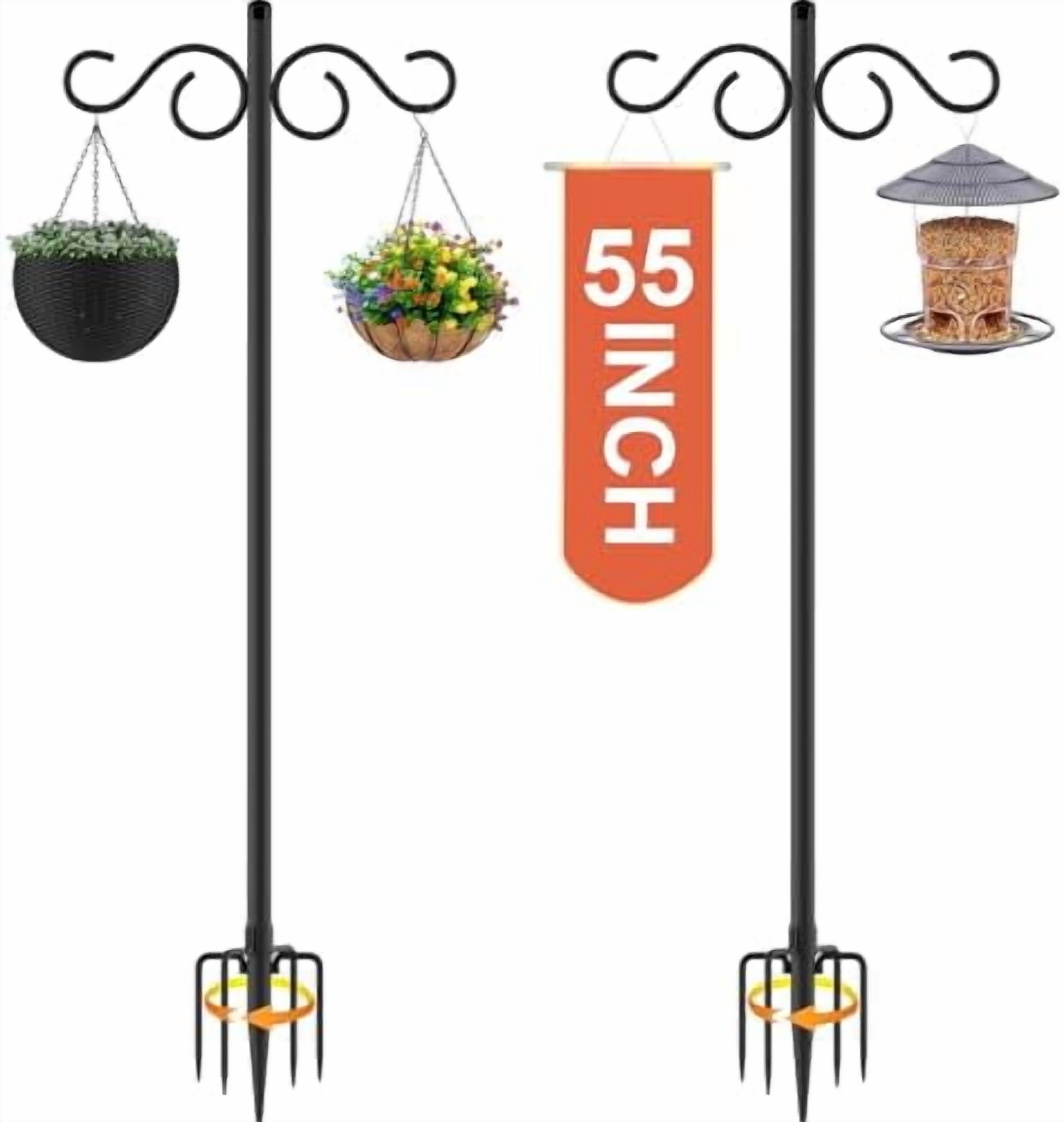 Double Shepherds Hooks for Outdoor,2 Pack 90 Inch Bird Feeder Pole with ...