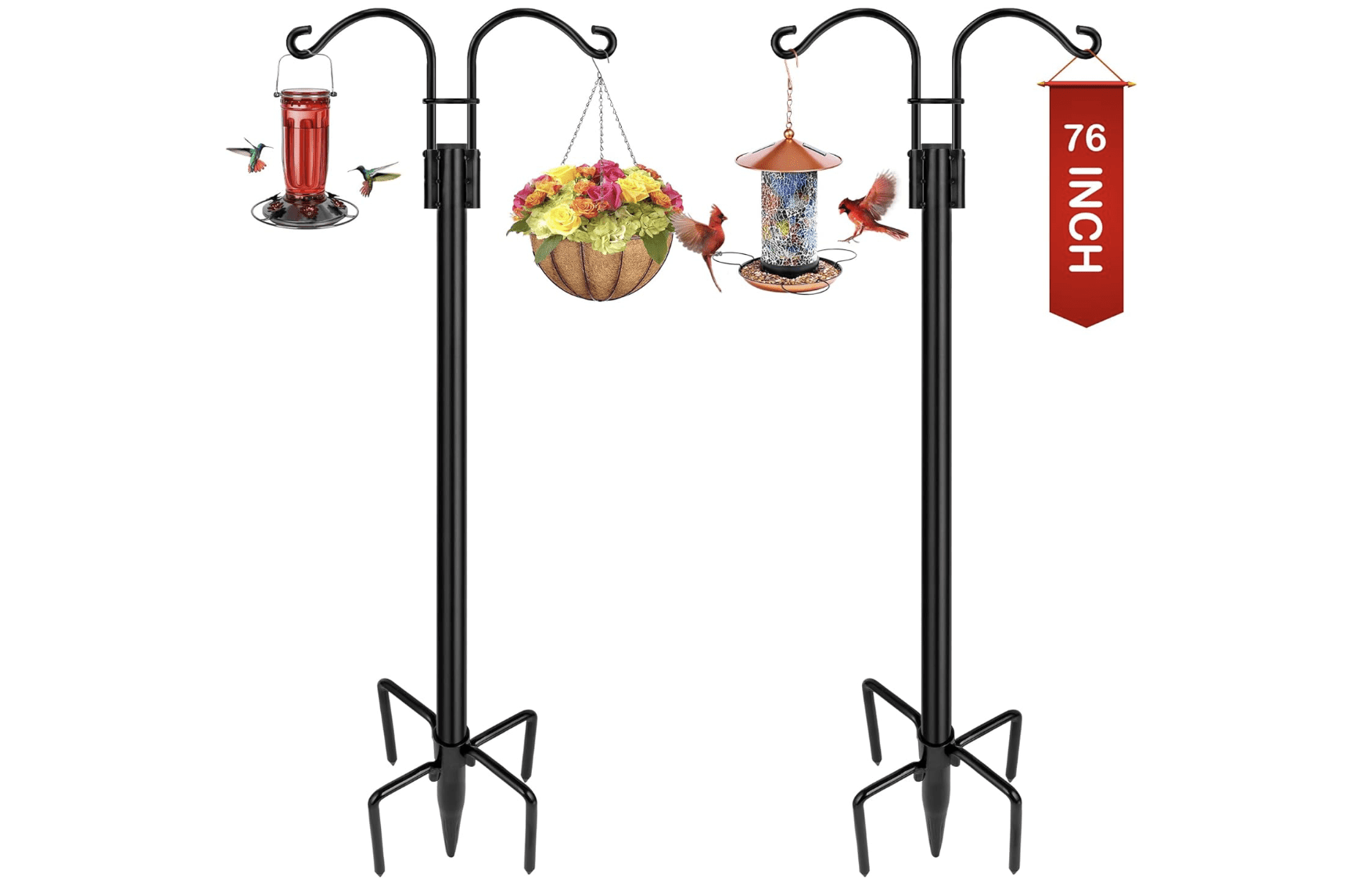 Double Shepherds Hooks for Outdoor, 2-Pack Heavy Duty Garden Pole for ...