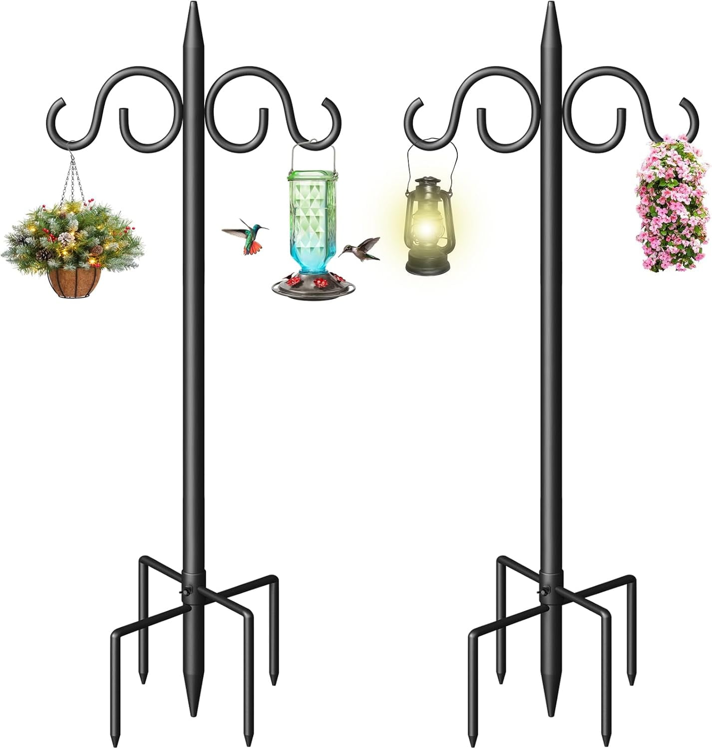 Double Shepherds Hooks for Outdoor, 76 Inch Heavy Duty Bird Feeder Pole ...