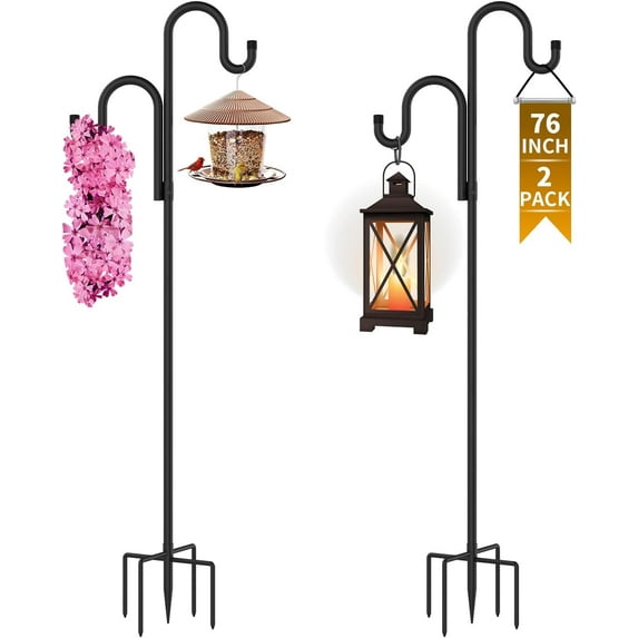 Double Shepherds Hooks for Outdoor, Bird Feeder Pole with 5 Prongs Base ...