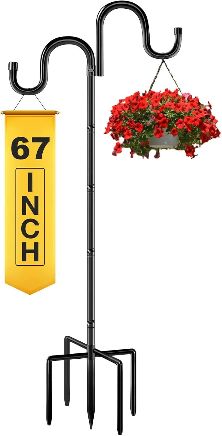 Double Shepherds Hooks for Outdoor Heavy Duty, Adjustable Shepherds Hook for Bird Feeder with 5 ...