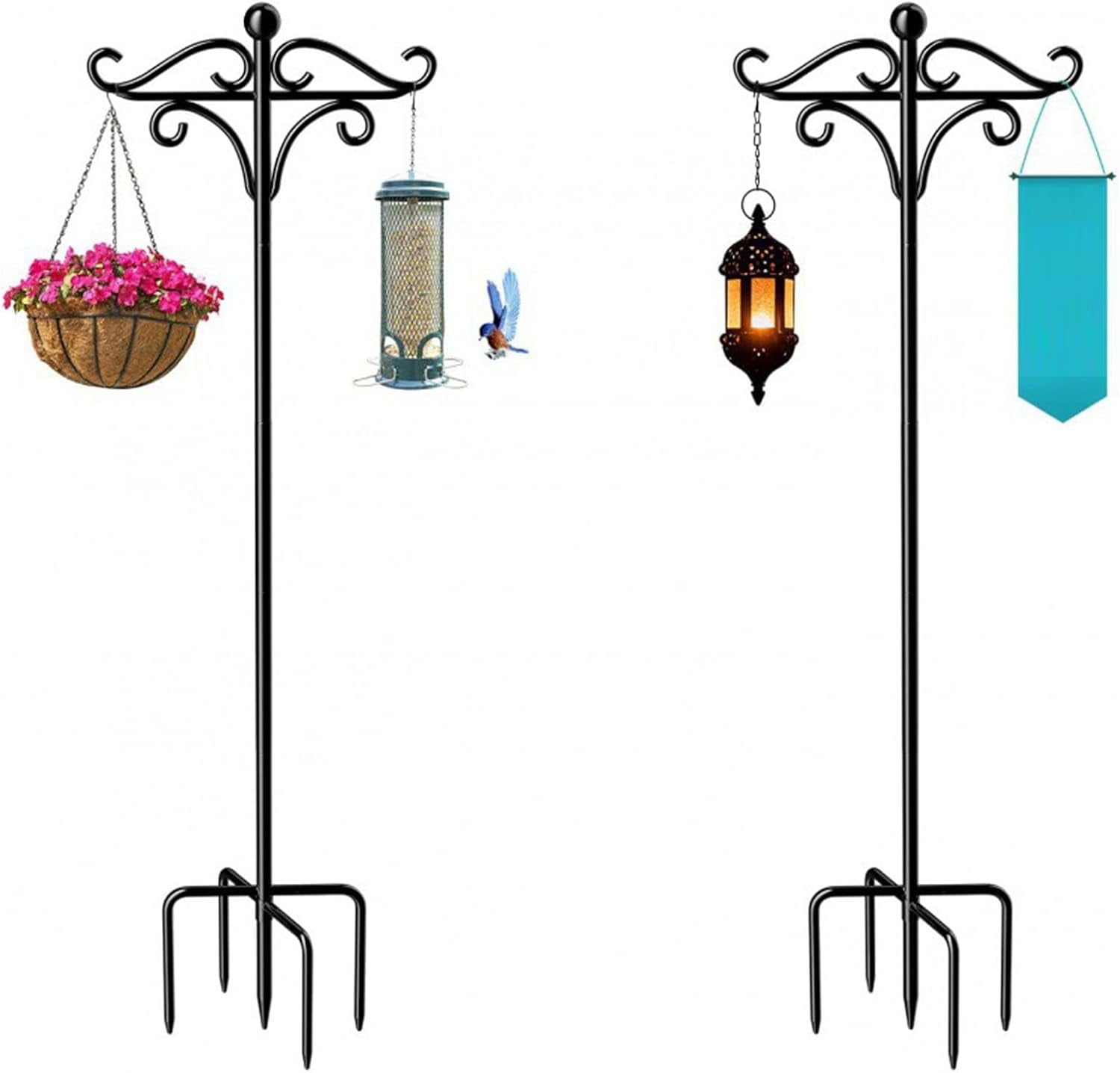 Double Shepherds Hooks for Outdoor, Heavy Duty Bird Feeder Pole for ...