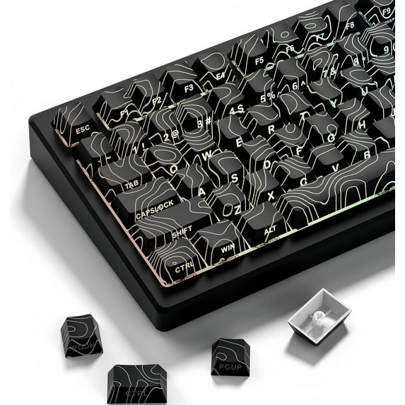 Double Shot PBT Keyboard keycaps Set,Black Topographic,Shine Through ...