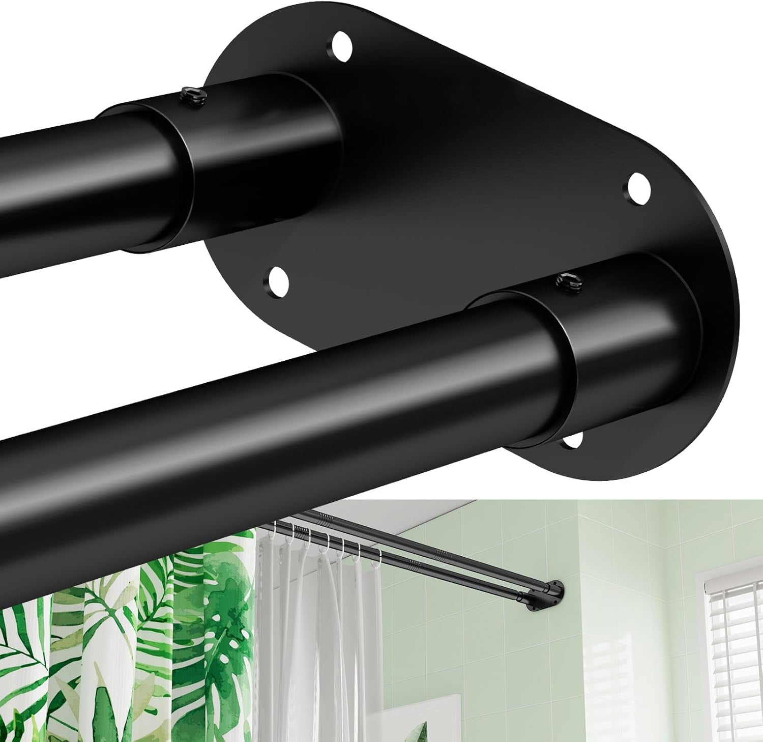 Double Shower Curtain Rod, Adjustable 28 to 76 Inches Wall Mounted ...