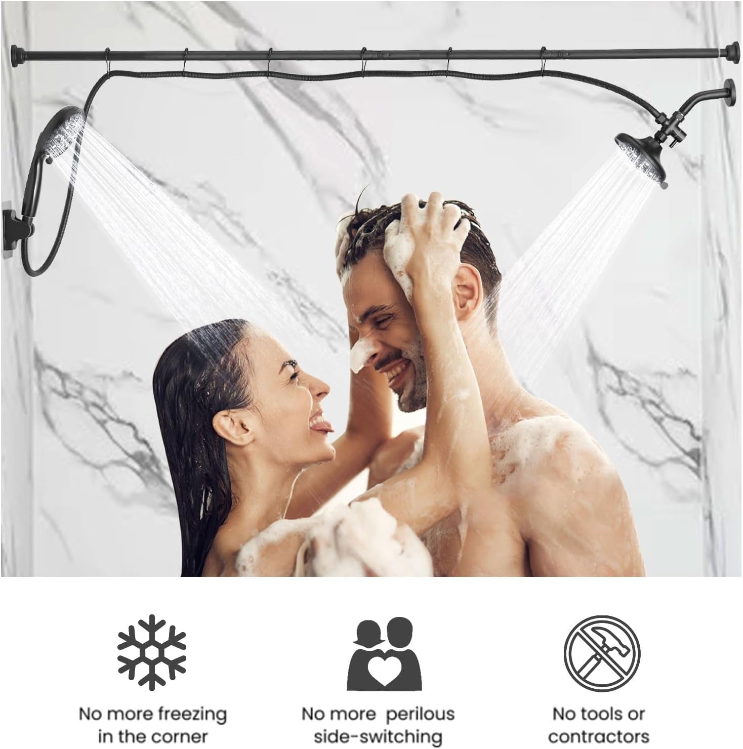 Double Shower Head for Couple, High Pressure High Pressure Dual ...