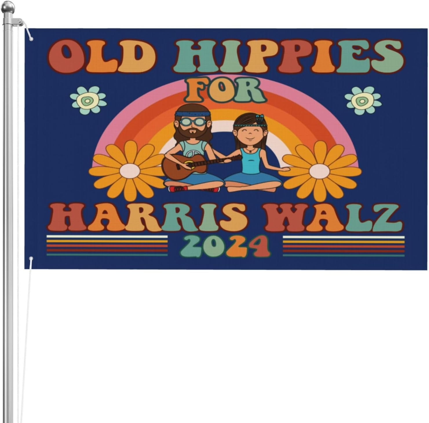 Double Side 3x5 Flag, Old Hippies For Harris Waltz 2024 Flag 3x5 Kamala ...