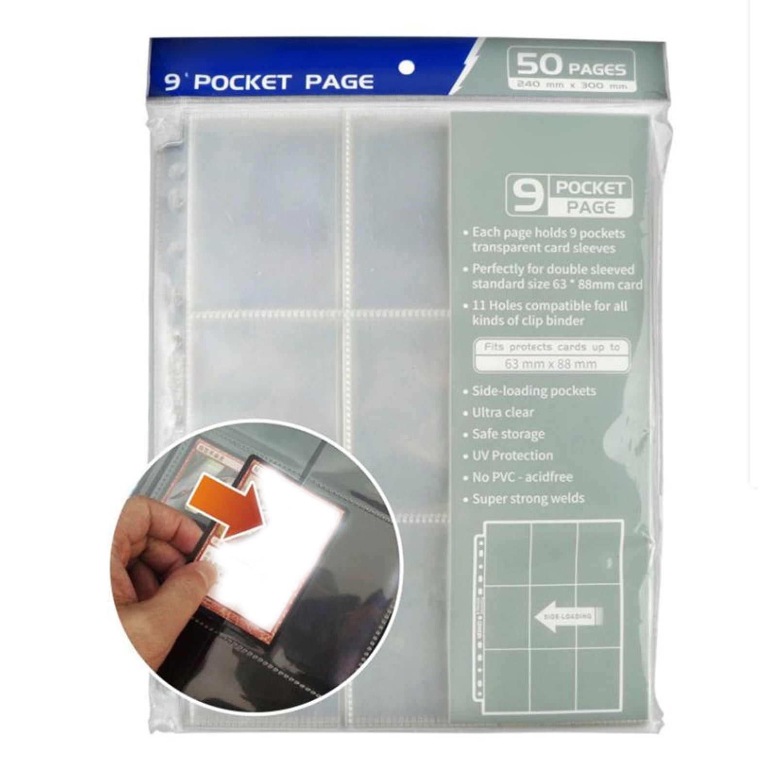 Double Side 9 Pocket Trading Card Page Holds 900 Cards PP Binder Sheets ...