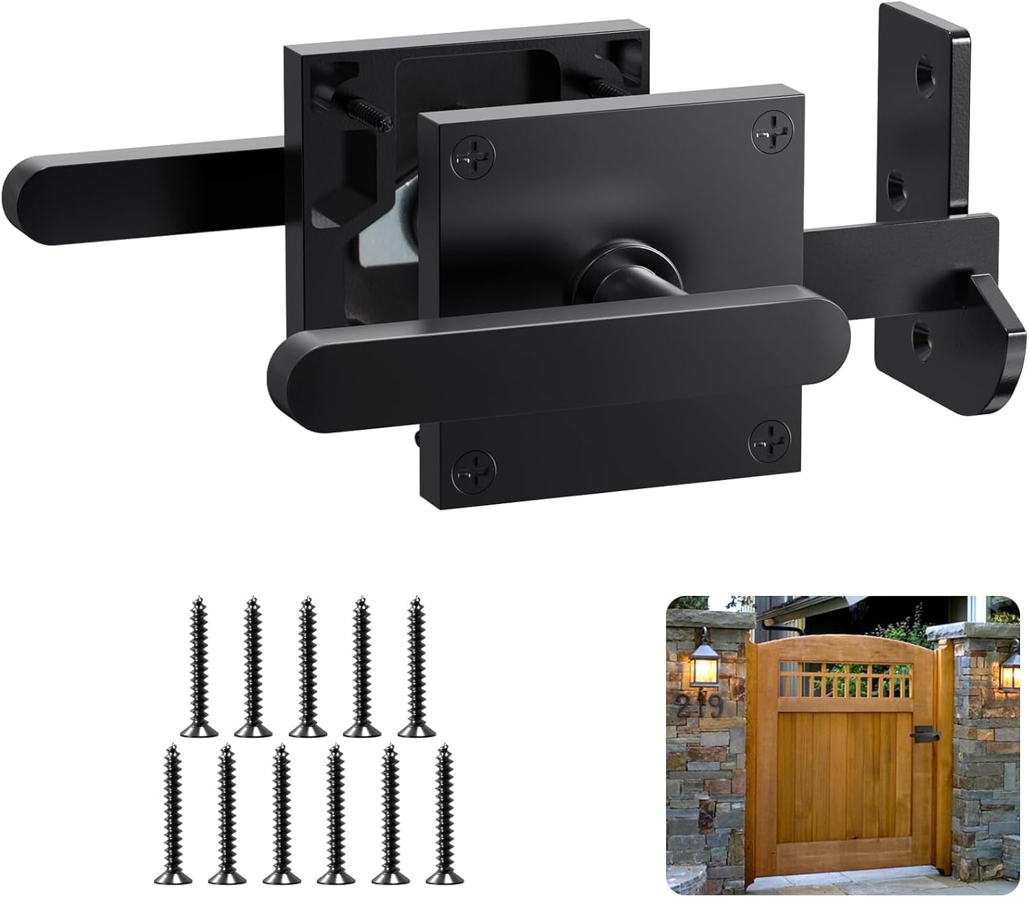 Farafox Double Side Gate Latch Heavy Duty Black Aluminum Fence Lock ...