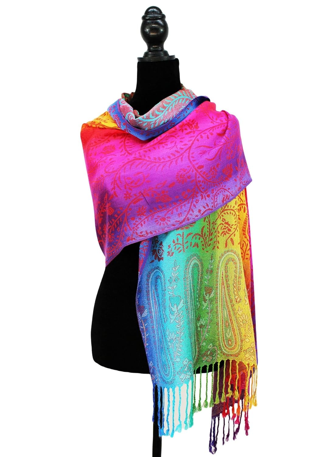 Double Side Rainbow Silky Tropical Colorful Exotic Pashmina Wrap Shawl ...