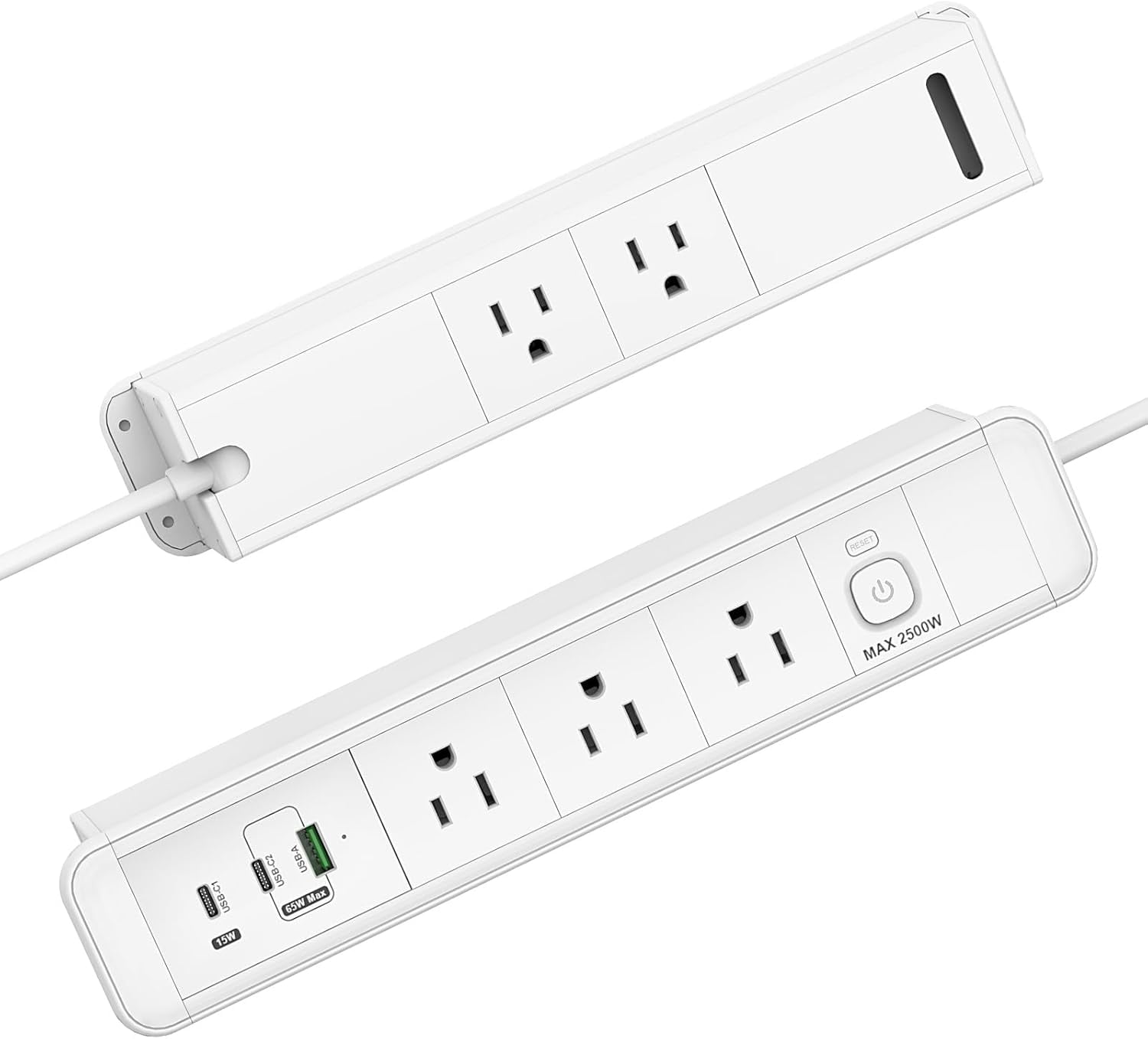 Double Side Recessed Power Strip with PD 65W Fast Charging USB C Port ...