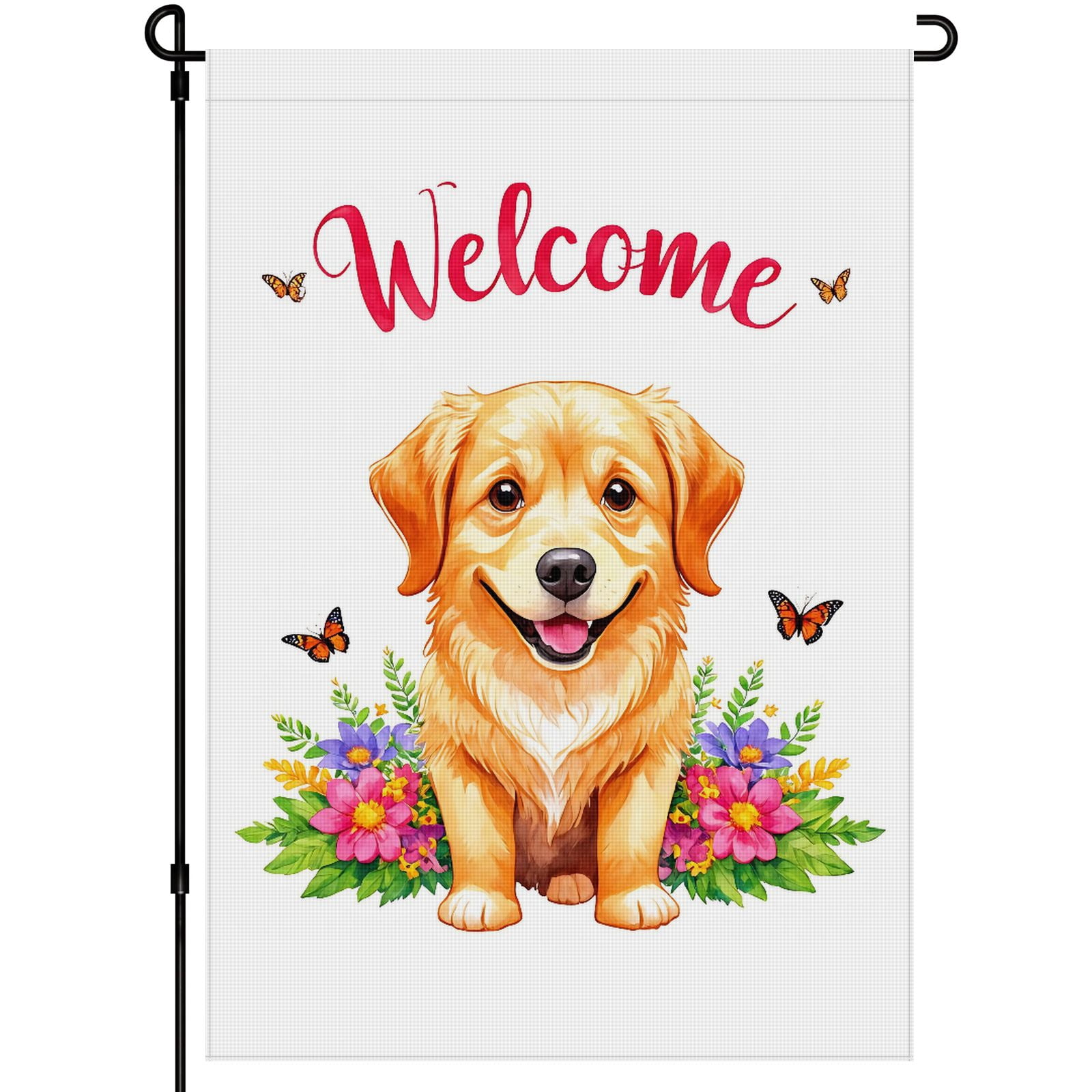 Double Side Retriever Dog Seasonal Floral Garden Flag Decoration for ...