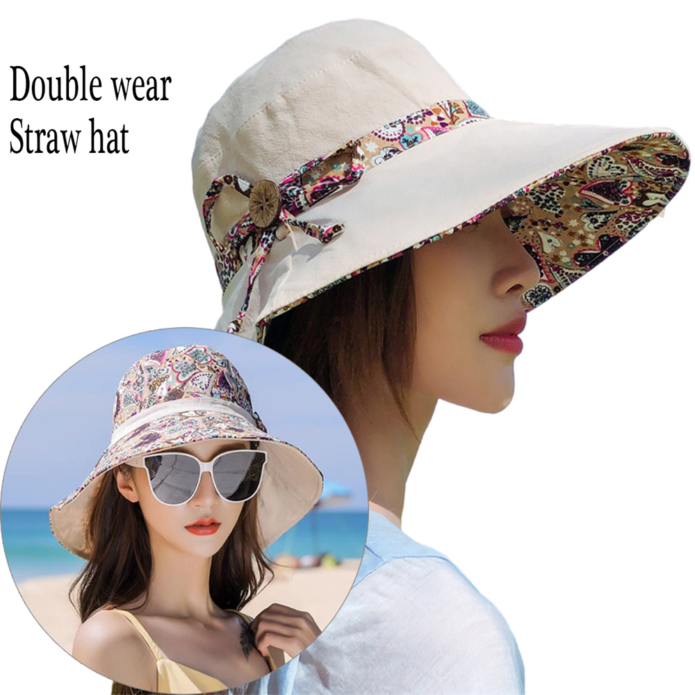 Double Side Wear Hat for Women Bucket Hats Summer Female Anti-UV Wide ...