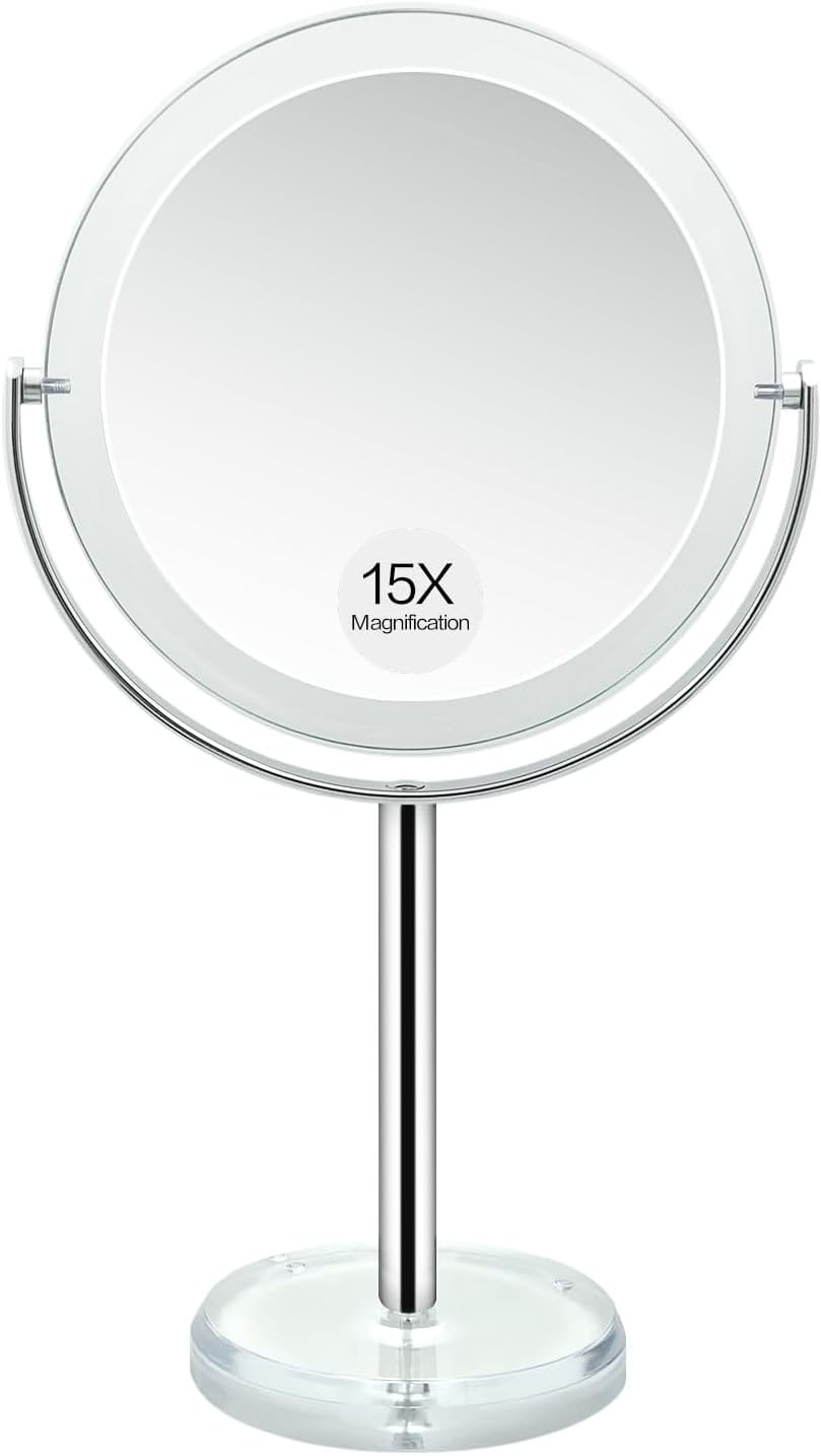 Double Sided 1X / 15X Magnifying Makeup Mirror with Stand - 6.7 Inch ...