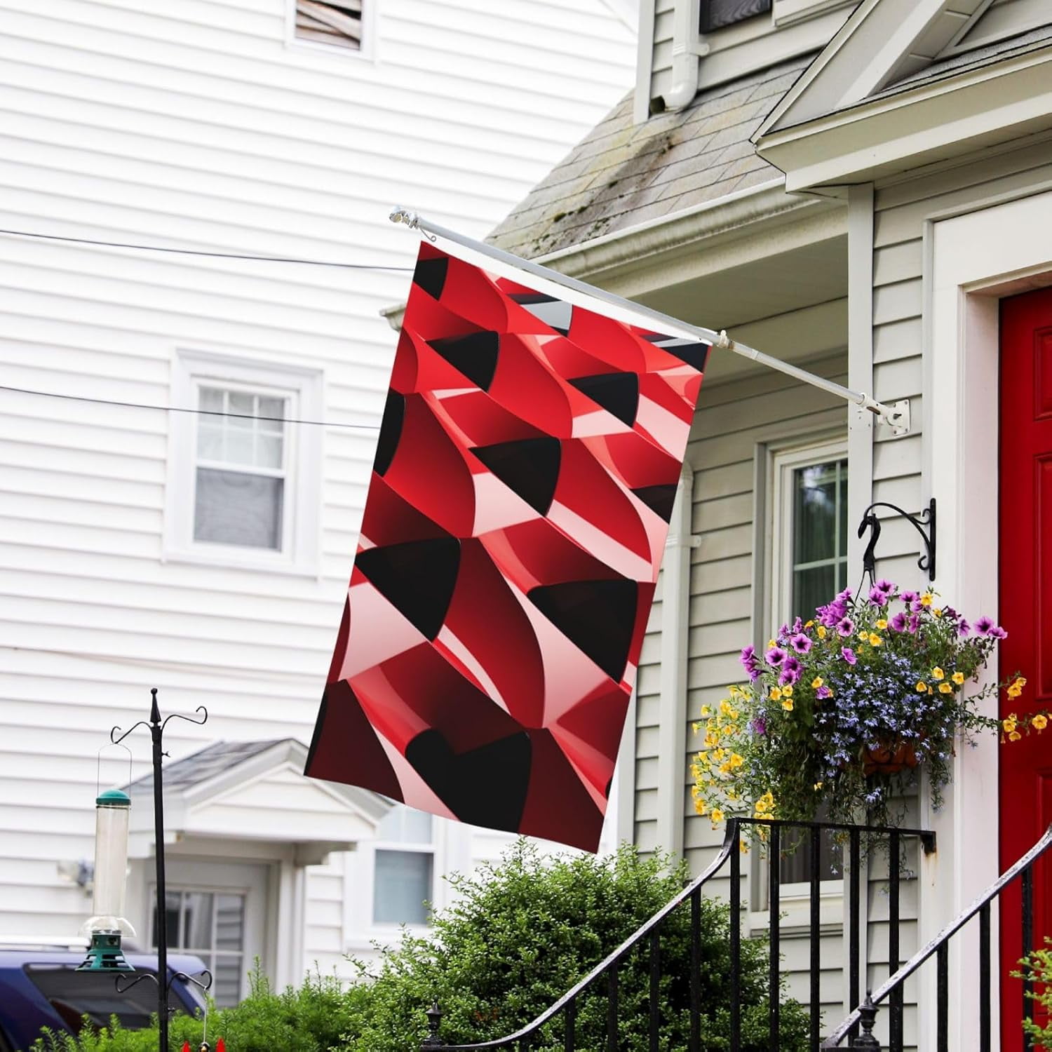 Double Sided 3d Red Checkered Garden Yard Flags Greeting Banner Fade ...