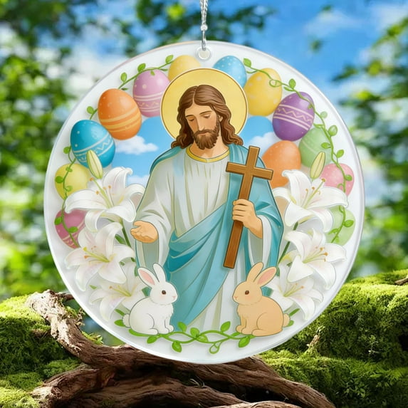 Double-Sided 8cm Easter Jesus Hanging Ornament, Religious Wall Cross ...