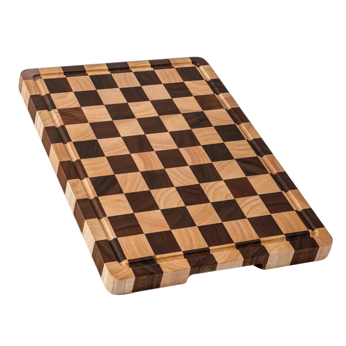 Double-Sided Acacia & Rubberwood Cutting Board, 16.5" Checkered Butcher ...