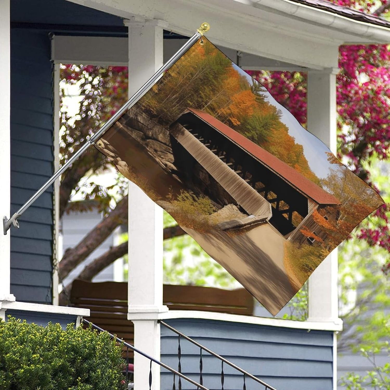 Double Sided Albany Covered Bridge Garden Yard Flags in Greeting Banner ...