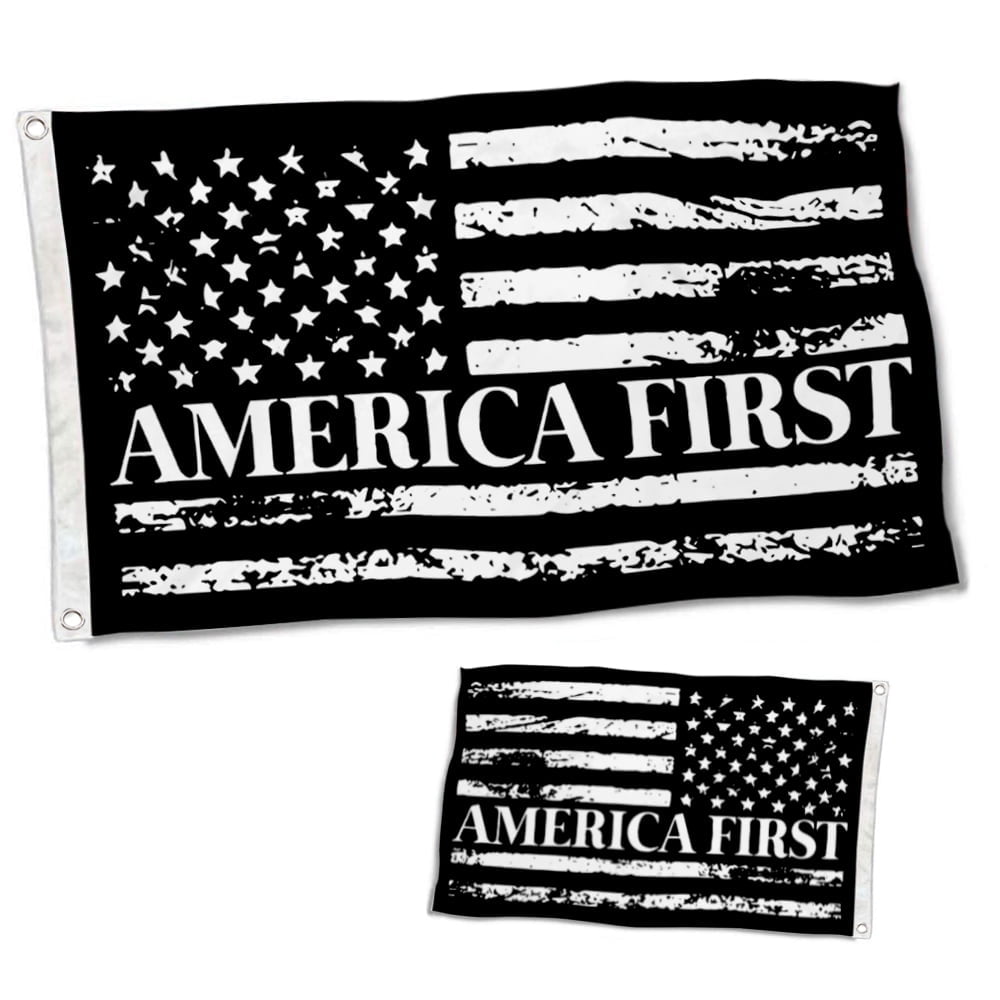 Double Sided America First USA Flag Distressed Black White Flags Banner ...