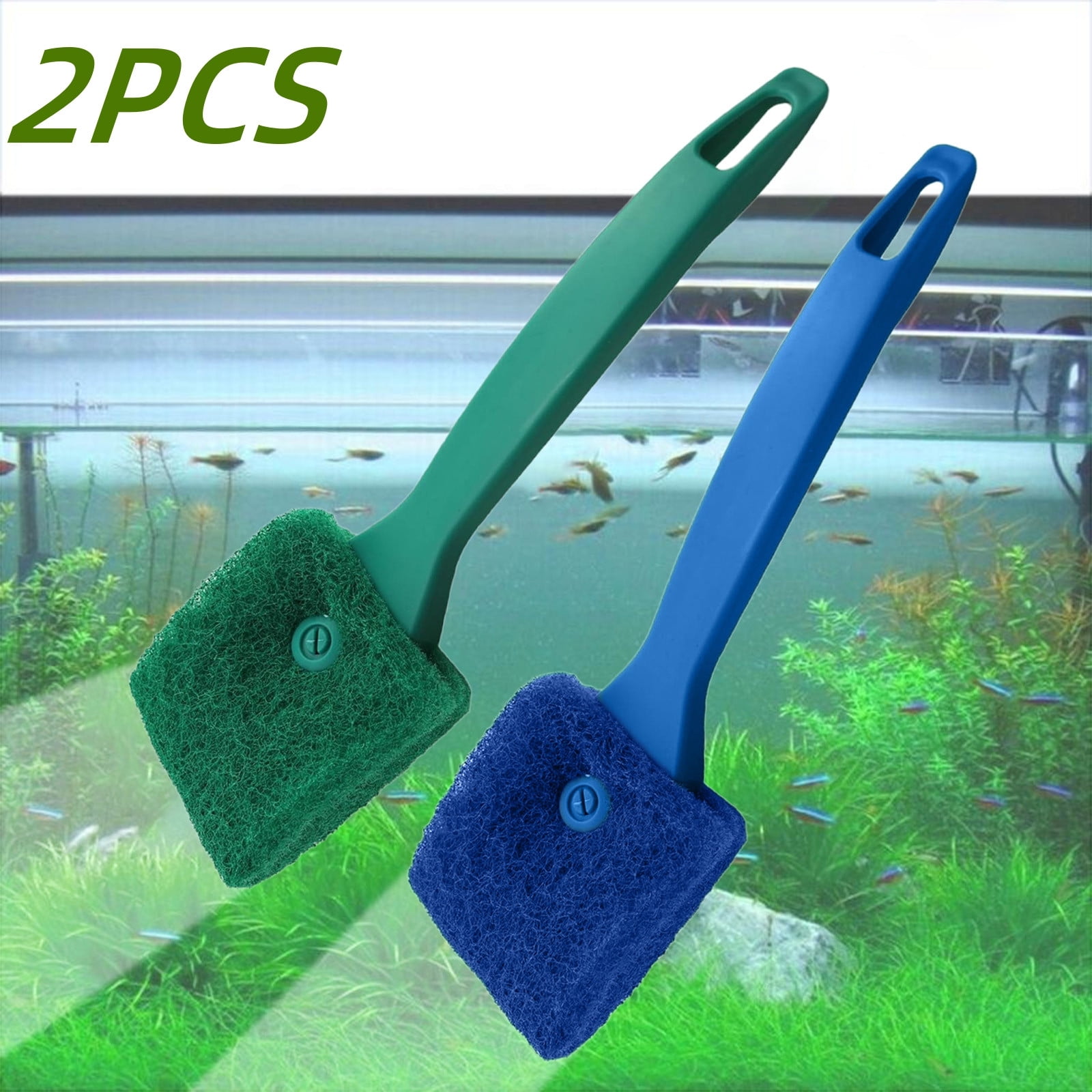 Double Sided Aquarium Algae Clean Brush with Non Slip Solid Handle and ...