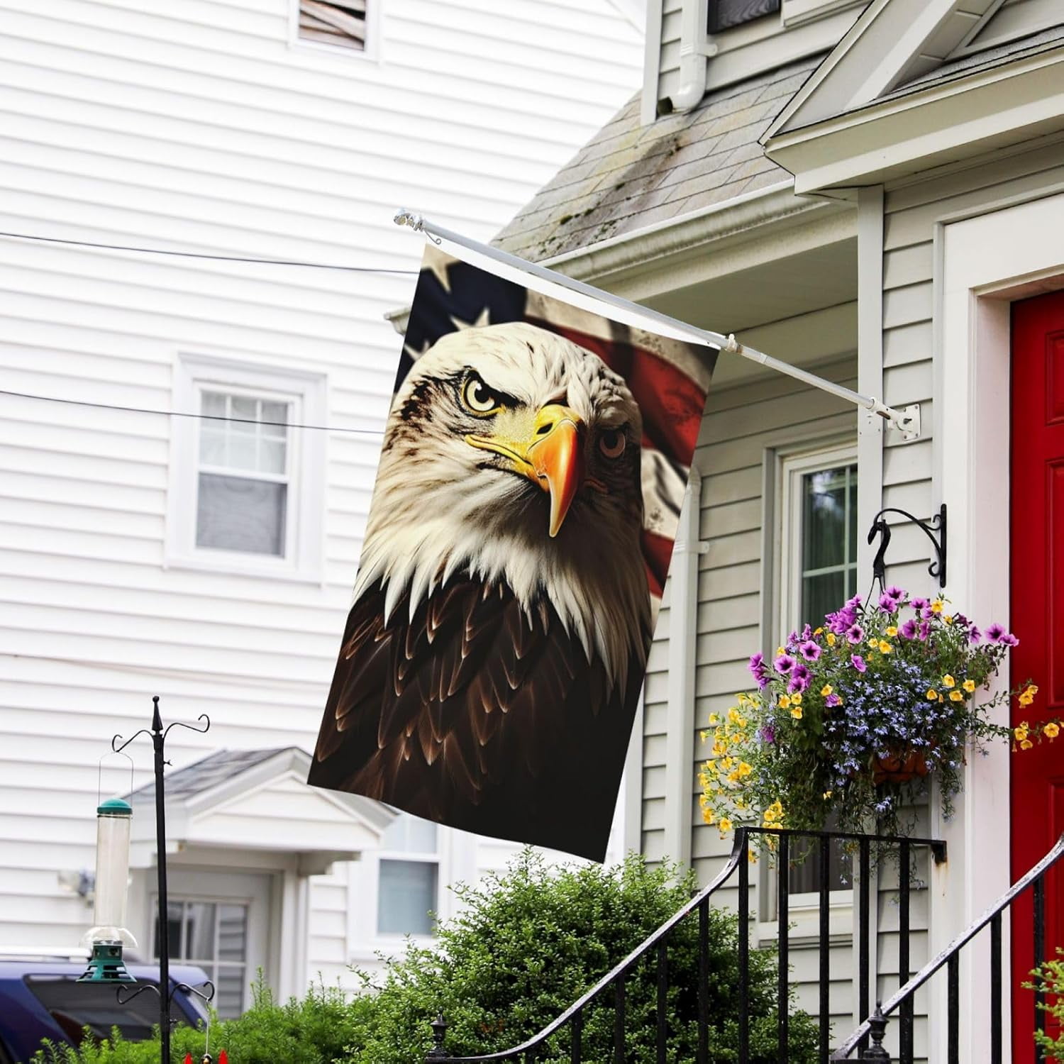 Double Sided Bald Eagle Flag Veterans Garden Yard Flags Greeting Banner ...