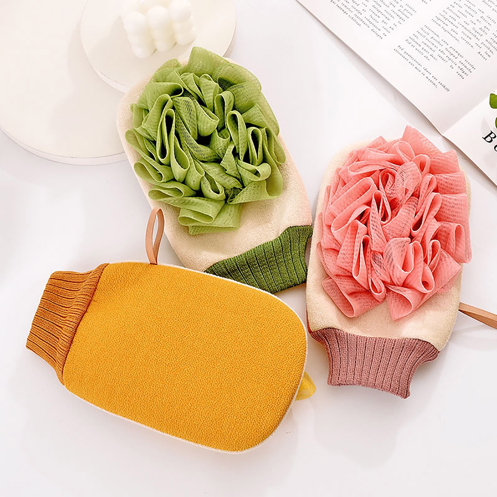 Double Sided Bath Towel & Exfoliating Back Scrub Glove | Soft Bath ...