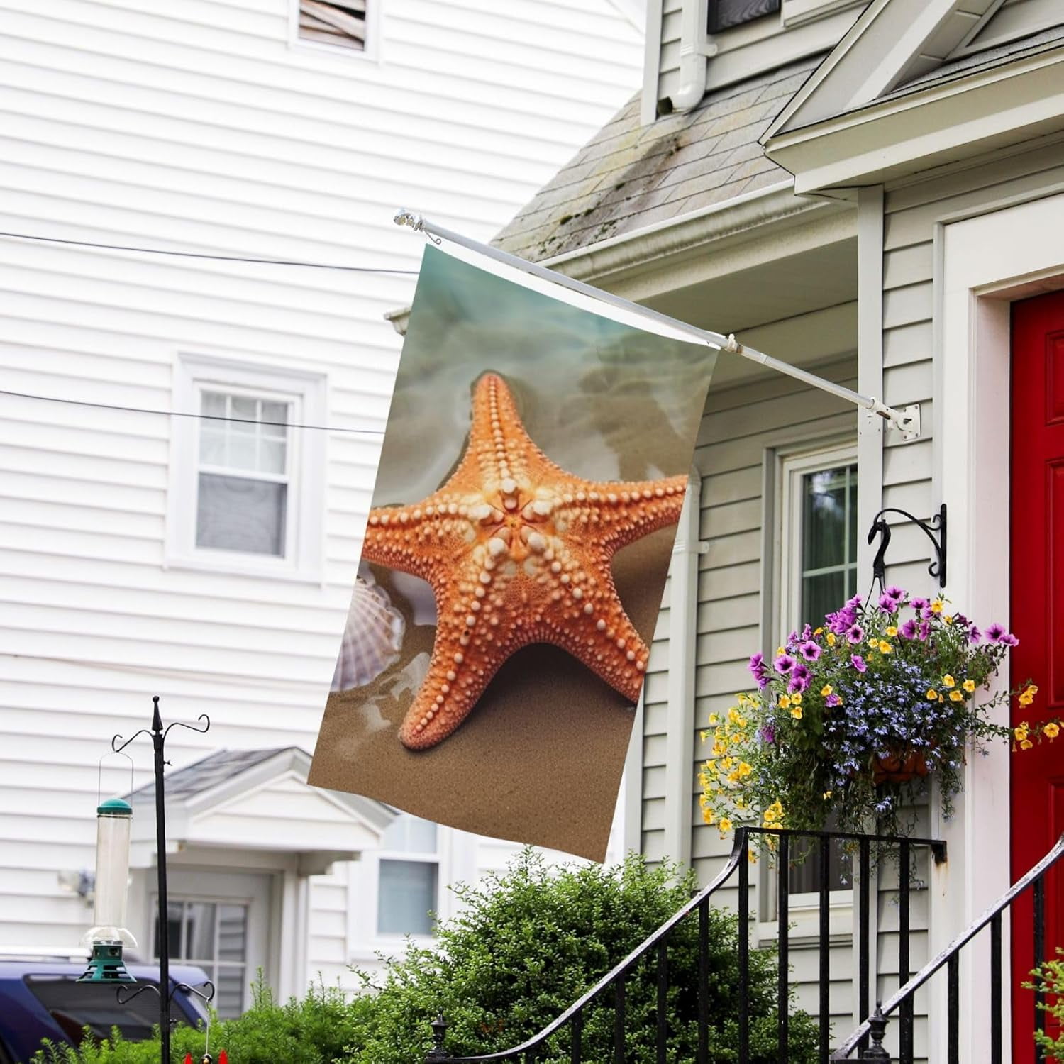 Double Sided Beach Starfish Scallop Garden Yard Flags Greeting Banner ...