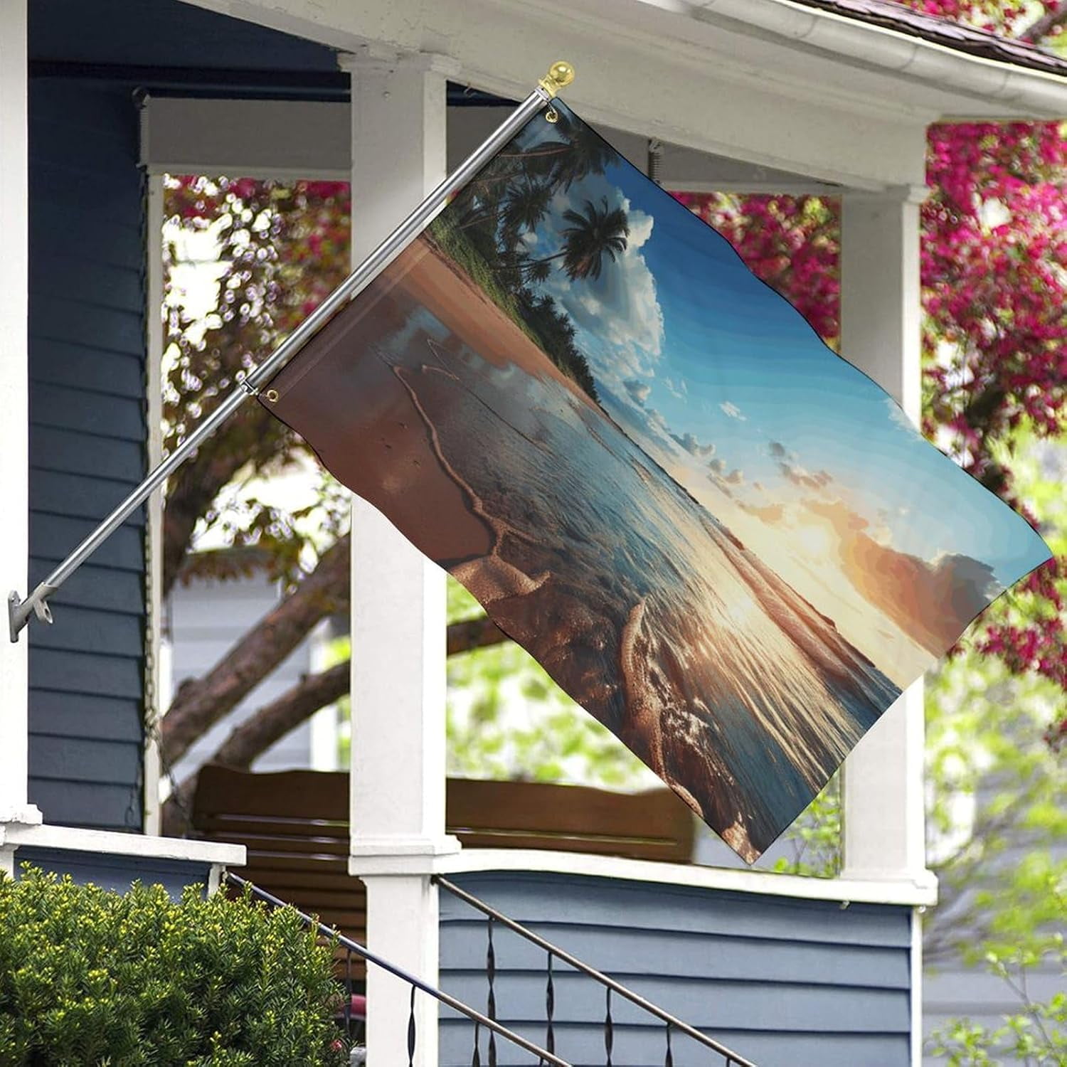 Double Sided Beach Sunset Tranquil Garden Yard Flags in Greeting Banner ...