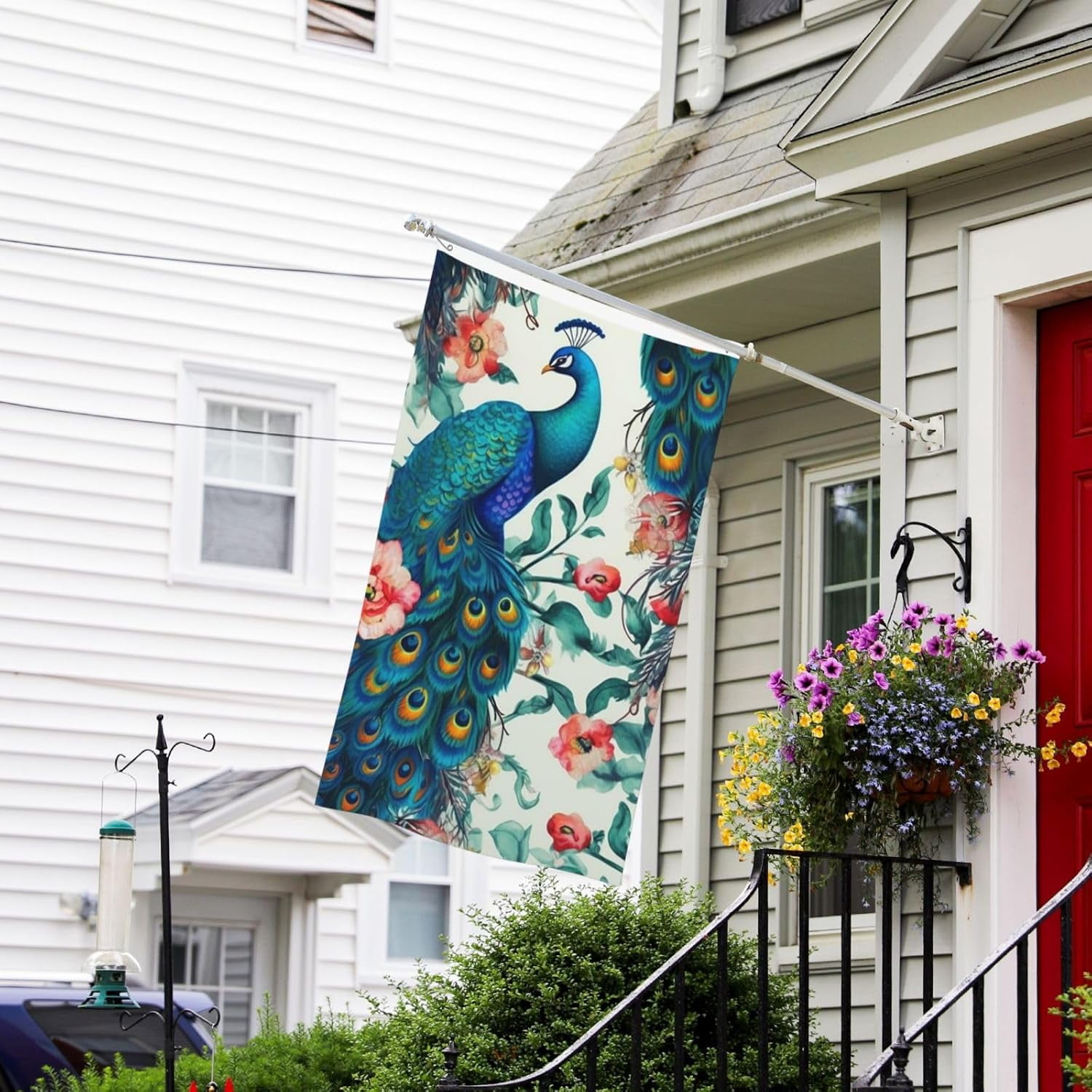 Double Sided Beautiful Peacock Flowers Garden Yard Flags Greeting ...