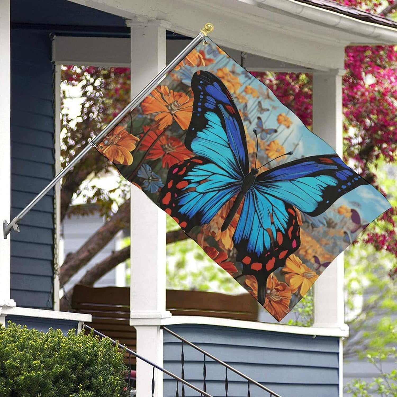 Double Sided Big Butterfly Garden Yard Flags in Greeting Banner Fade ...