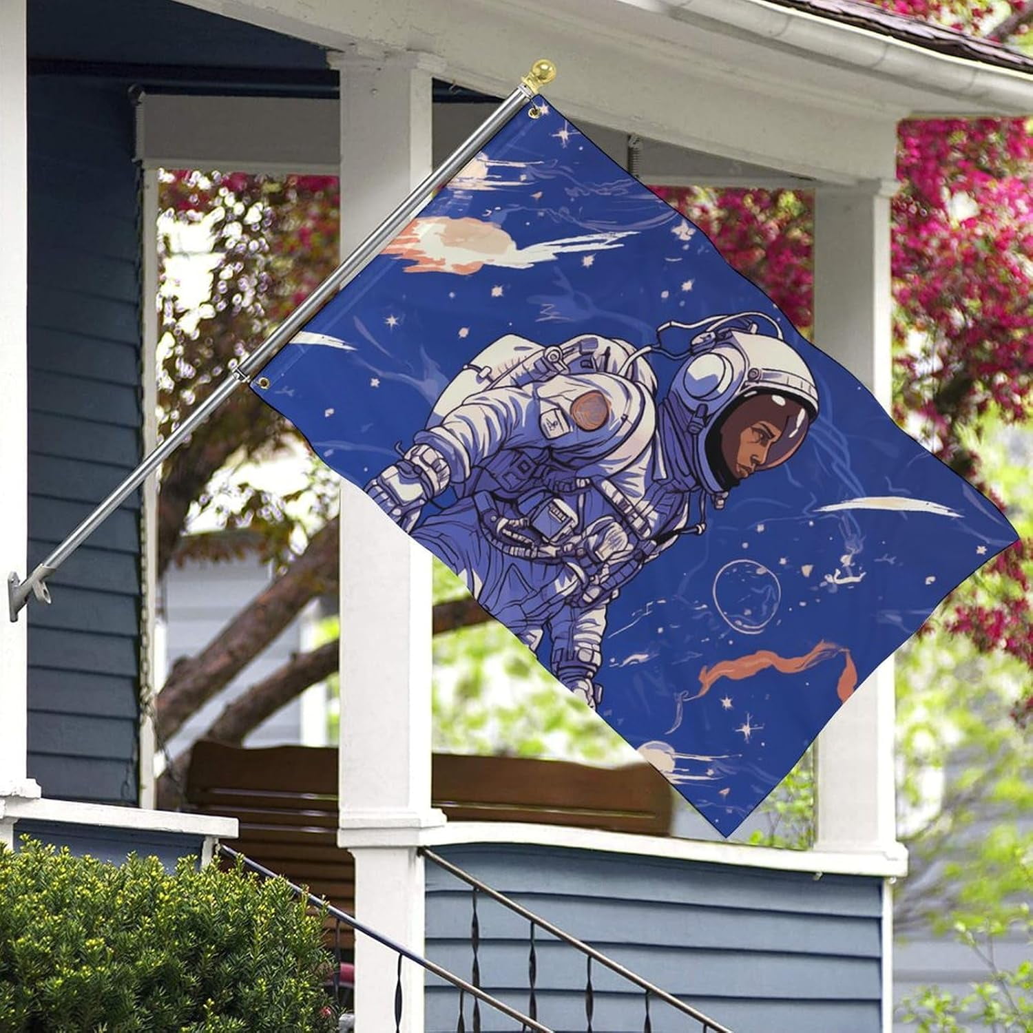 Double Sided Black Astronaut on Blue Garden Yard Flags in Greeting ...