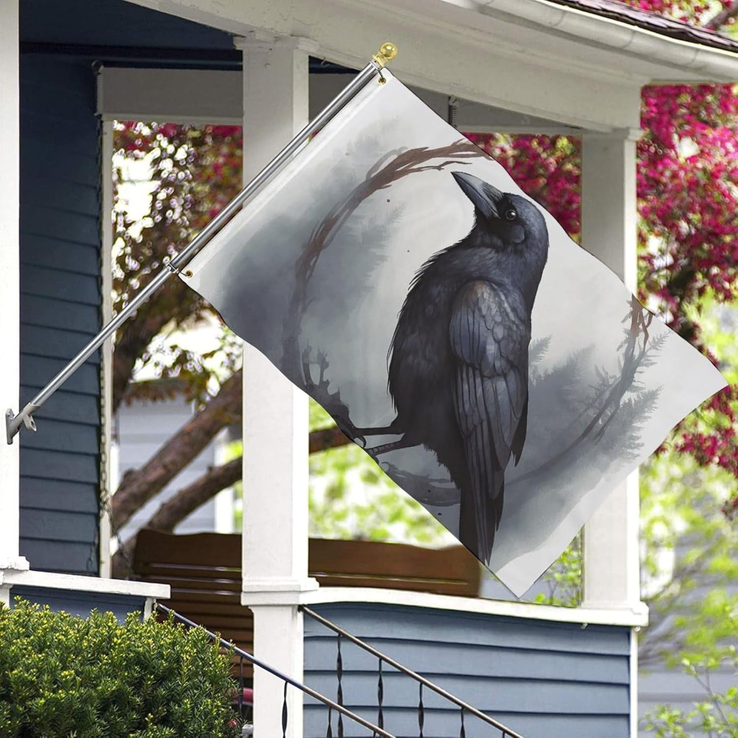Double Sided Black Crow Garden Yard Flags in Greeting Banner Fade ...