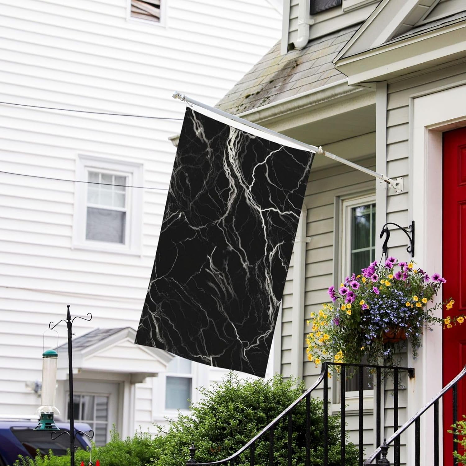 Double Sided Black Marble Garden Yard Flags Greeting Banner Fade ...