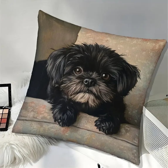 Double-Sided Black Shih Tzu Dog Pillow Cover, Modern Bohemian Short ...