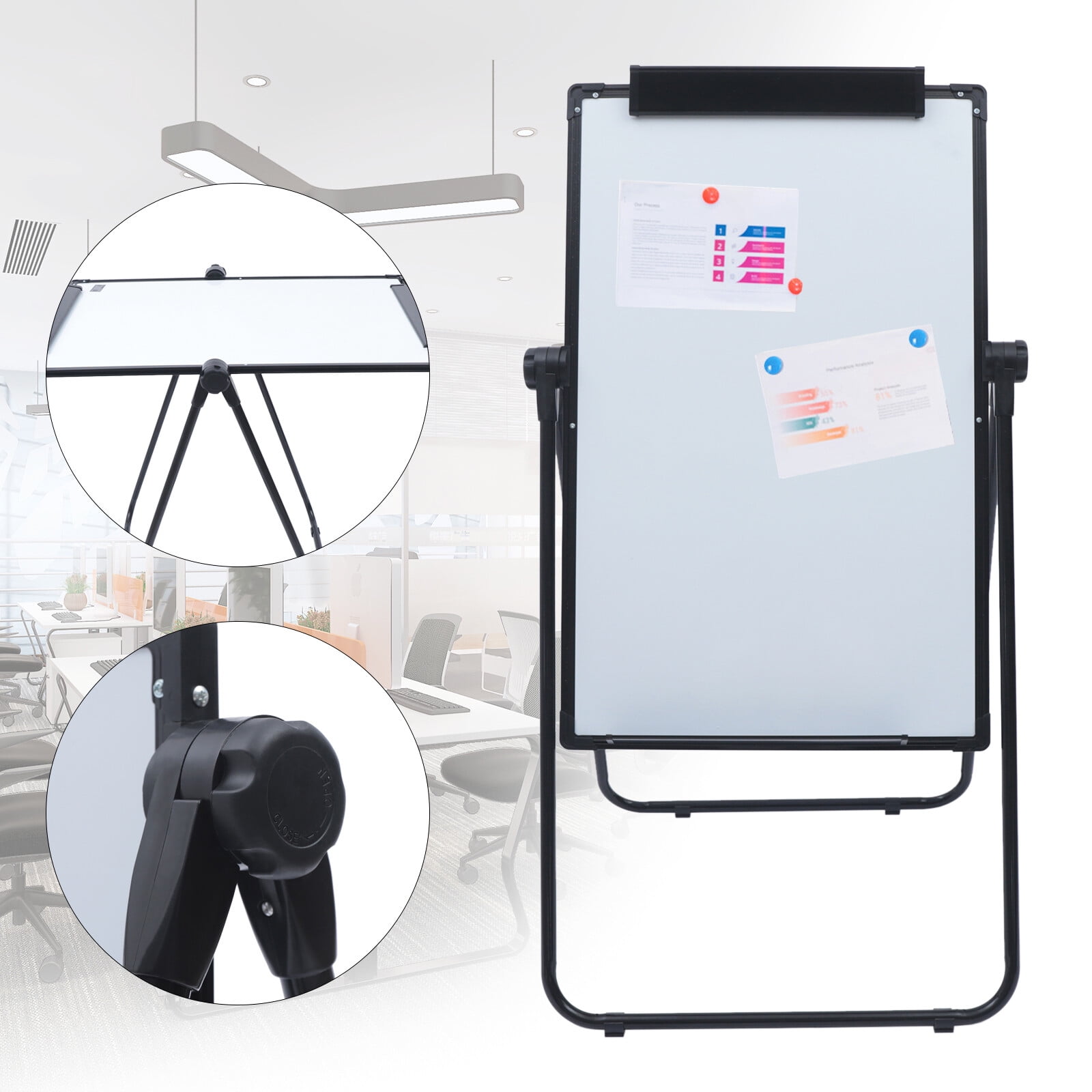 Double-Sided Black & White Freestanding Whiteboard 360° Rotating Mobile ...