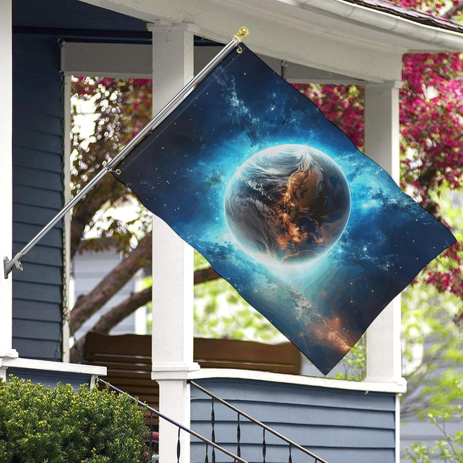 Double Sided Blue Earth In The Space Garden Yard Flags in Greeting ...