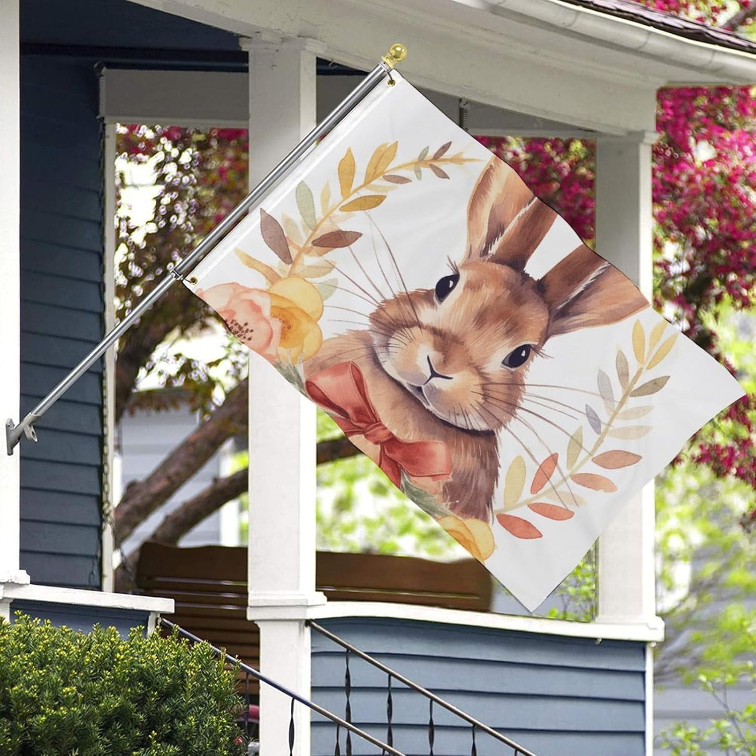 Double Sided Bunny Rosette Garden Yard Flags in Greeting Banner Fade ...
