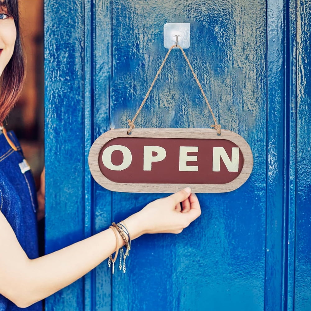 Double Sided Business Door Sign with Rope Wooden Open and Close Sign ...