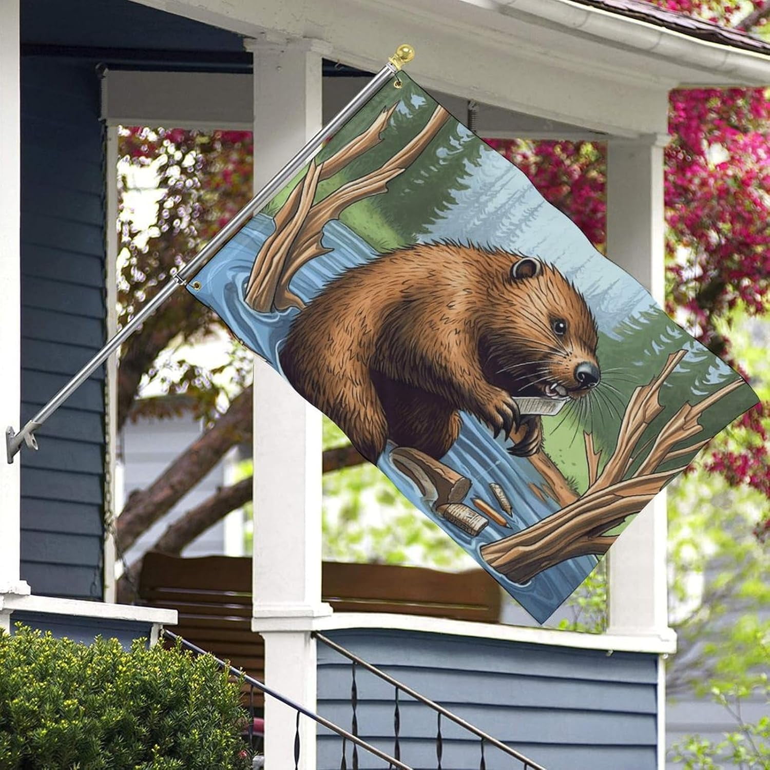 Double Sided Busy Beaver Cartoon Garden Yard Flags in Greeting Banner Fade Resistant Outside ...