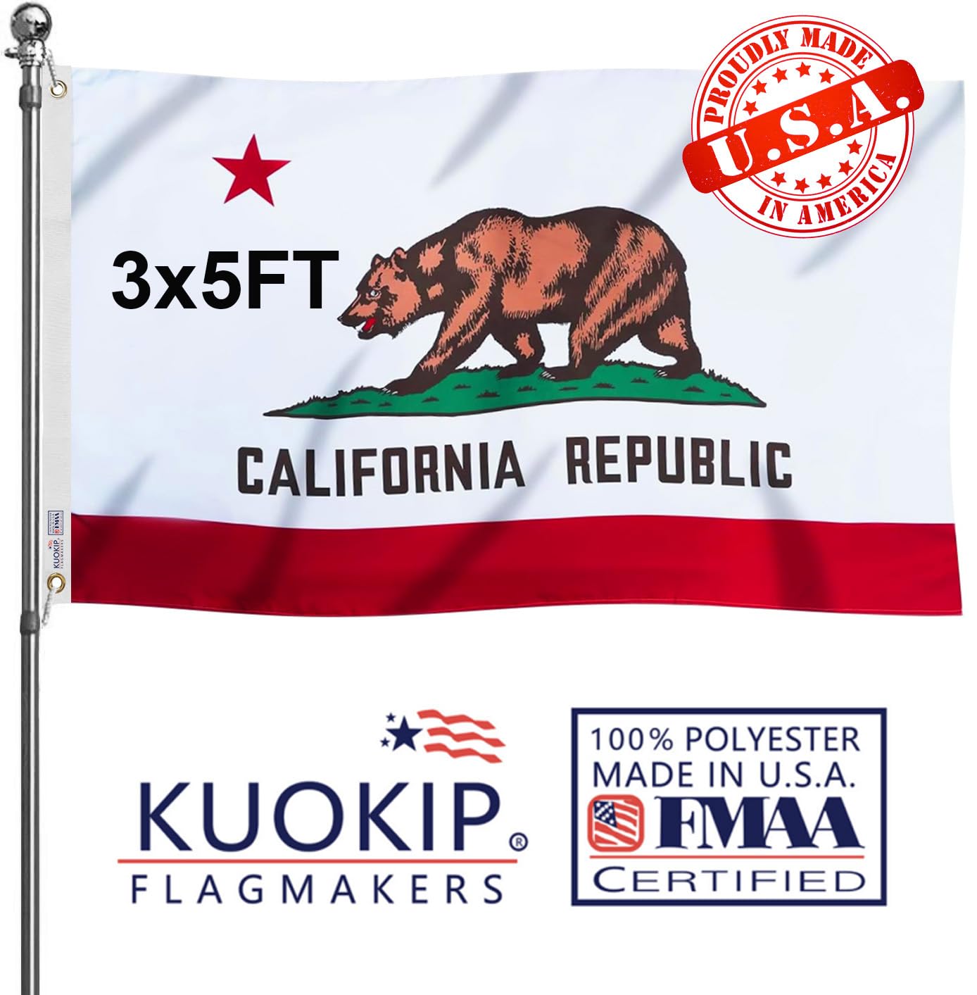 Double Sided Californian State Flag 3x5 Made in USA Outdoor Heavy Duty ...