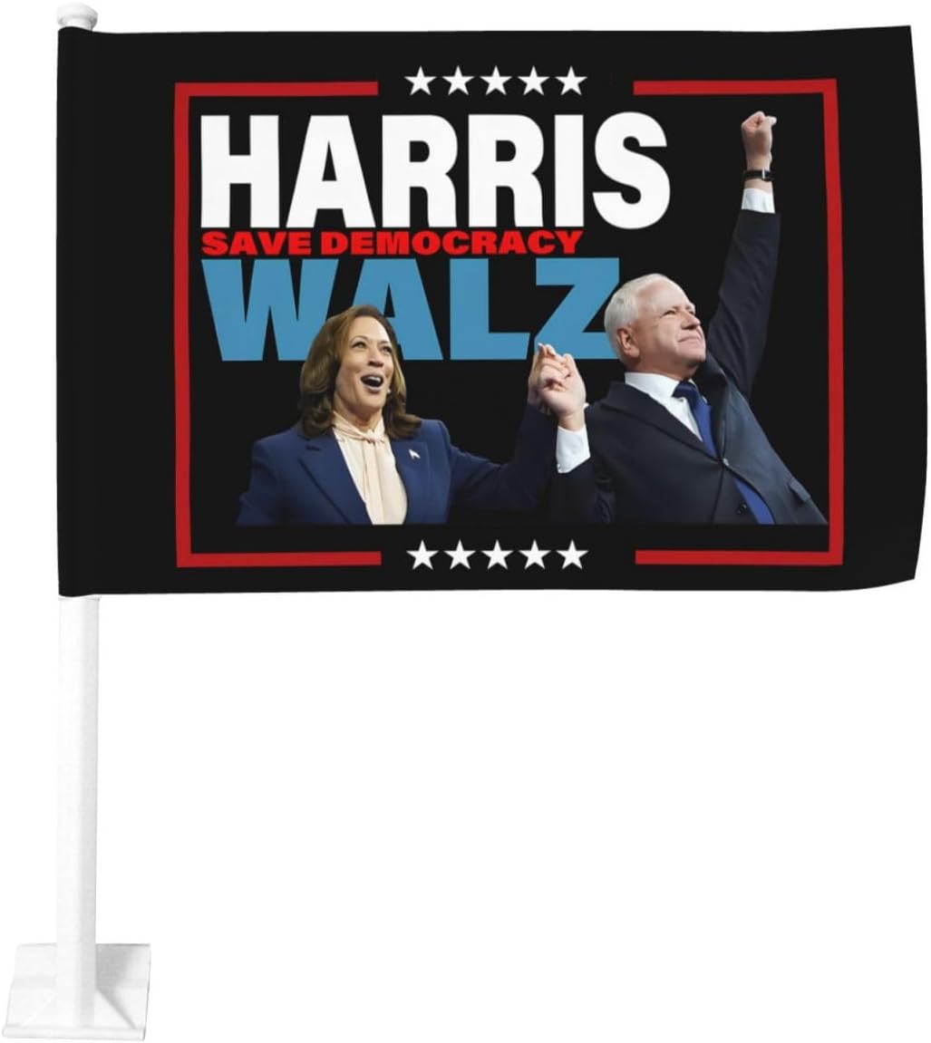 Double-Sided Car Flags - Harris Walz Save Democracy Flag Clip for ...