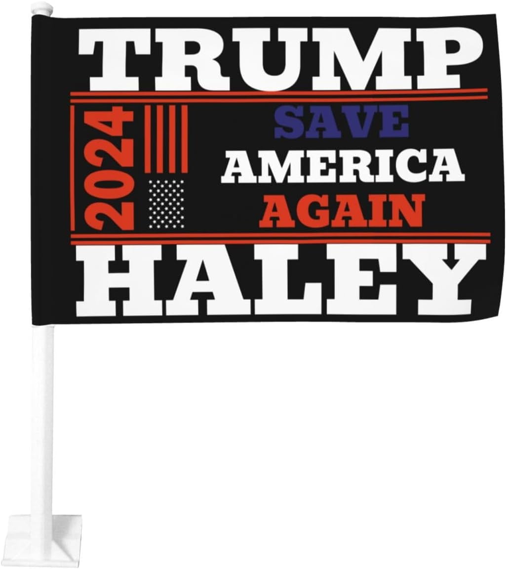 Double-Sided Car Flags - TRUMP HALEY Save America 2024 Flag Clip for ...
